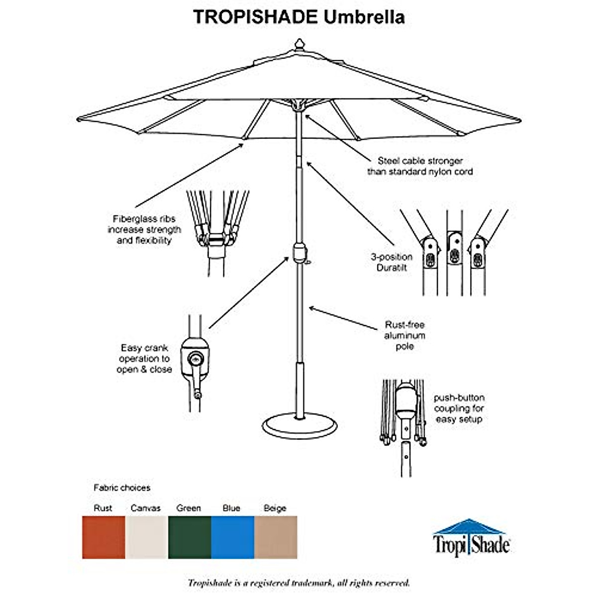 Tropishade 9 ft Bronze Aluminum Patio Umbrella with Beige Polyester Cover (Base not included)