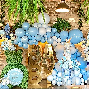 Blue Balloons Arch Garland Kit, 129Pcs Blue White Silver Confetti Balloons For Birthday Baby Shower Engagement Wedding Anniversary Party Decorations