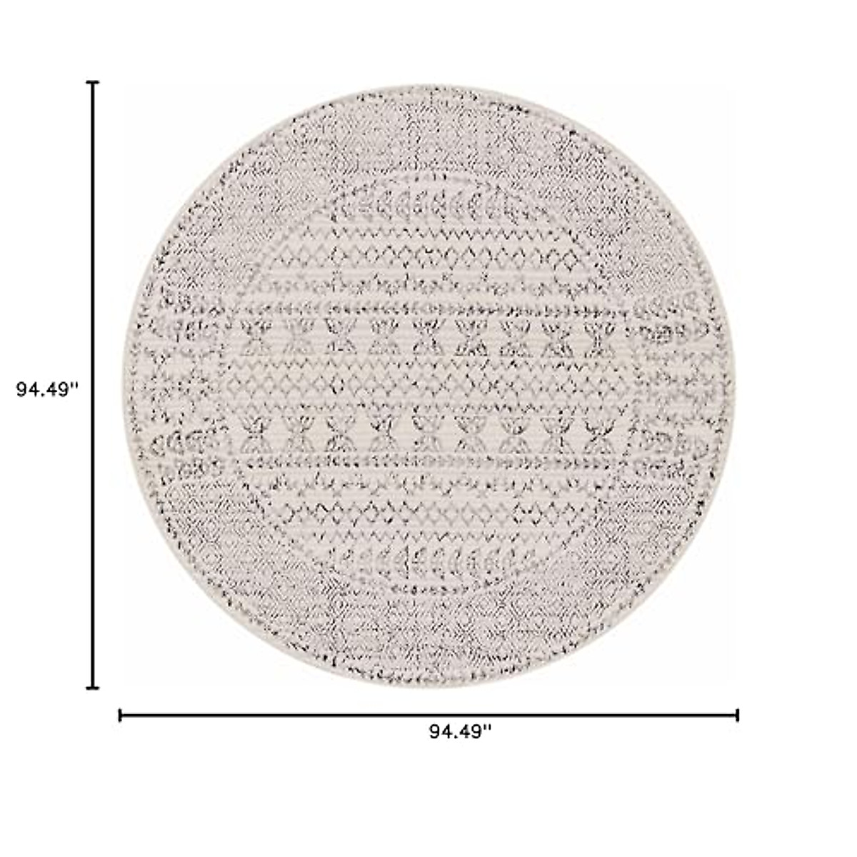 Hauteloom Greig Farmhouse Moroccan Geometric Area Rug - Boho Aztec Tribal Carpet for Living Room, Bedroom, Dining Room - Bordered - Off White, Black, Grey - 7'10" Round Rug