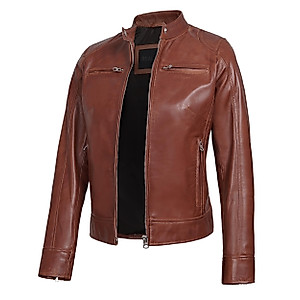 Decrum Womens Brown Leather Jackets Women - Womens Leather Jackets | [1315004] Ddge Cognc, L