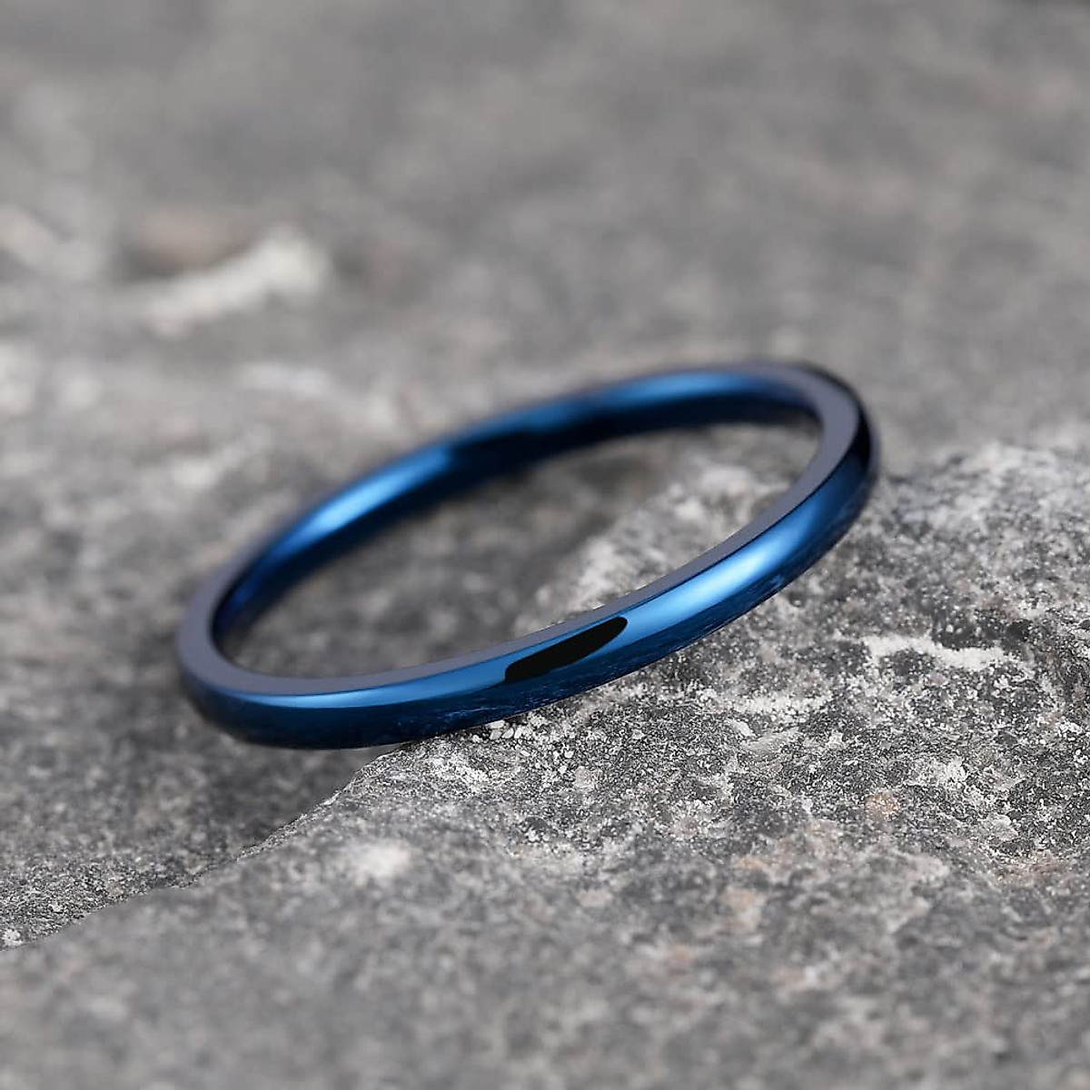 THREE KEYS JEWELRY 2mm Blue Womens Charming Jewelry Titanium Polished Wedding Ring Bands for Women Engagement size 4