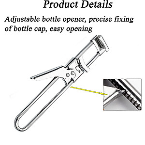 Adjustable Jar opener & Bottle Opener, Multifunctional Stainless Steel Manual Jar Bottle Can Opener, Easy-open Lid Seal Remover Kitchen Accessories