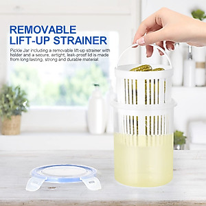 Firlar 2Pcs Pickle Jar with Strainer Insert,Pickle Storage Container With Strainer Insert,Plastic Transparent Pickle Jalapeno Storage Container with Drain Basket for Home Kitchen Supplies
