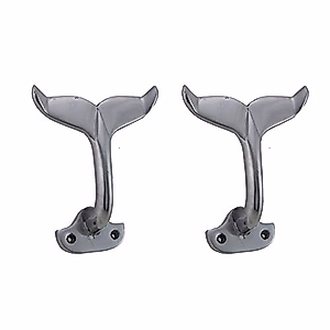 Zeckos Set of 2 Polished Silver Finish Aluminum Whale Tail Wall Hooks