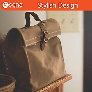 S SONA HOME GOODS Waxed canvas lunch bag, ecofriendly, reusable, brown, for women or men. The perfect large heavy duty lunch box for meal prep, work, or travel.