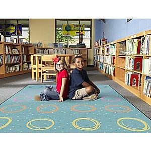 Flagship Carpets Smiley Circle Sampler Abstract Educational Area Rug for Kids Room Seating Décor, Children's Classroom, Play Carpet for Teaching and Playroom, Seats 24, 7'6"x12', Blue & Multi