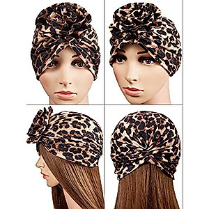 SATINIOR 6 Pieces Women Turban Flower African Pattern Headwrap Sleep Beanie Pre-Tied Bonnet Elastic Knot Cap