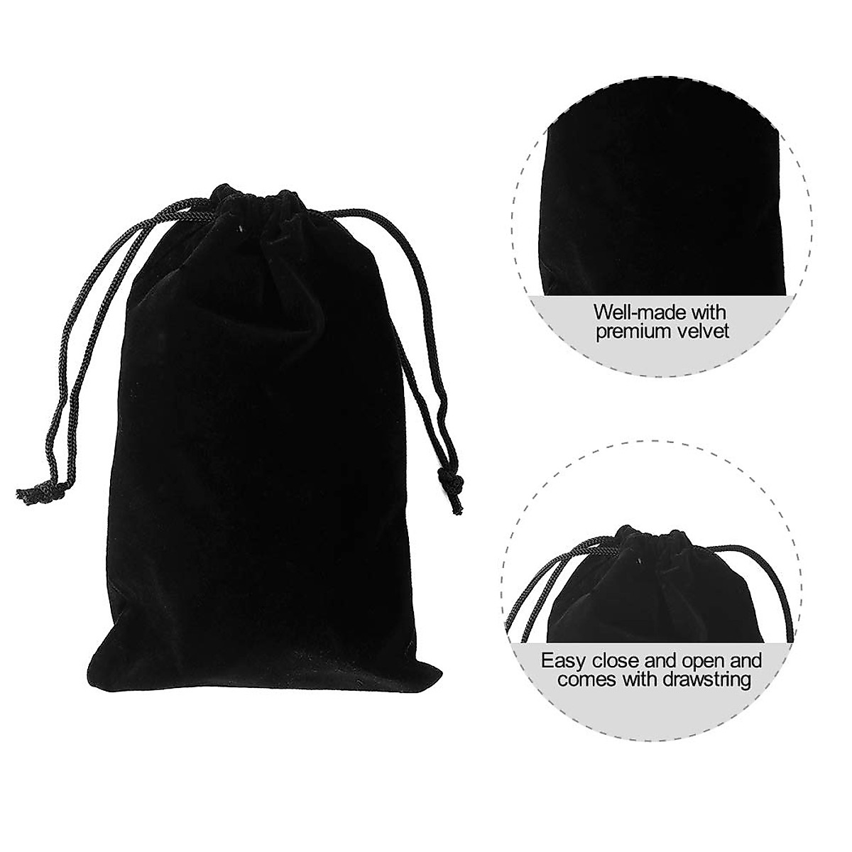 HRX Package 20pcs Velvet Drawstring Bags, 5x7 inches Velvet Pouches for Jewelry Gift Packaging (Black)