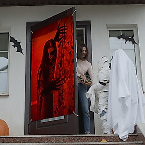 Halloween Theme Backdrop Door Banner Zombie Vampire Creepy Devil Hand Haunted House Terror Theme Happy Halloween Party Decoration Supplies for Men Boys Red