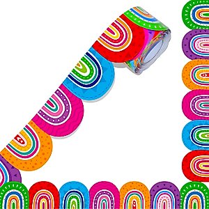 60 Feet Bulletin Board Borders, Colorful Rainbow Die-Cut Rolled Border Trim Decoration Borders for School, Classroom, Offices Walls, Desks, Windows, Doors, Lockers