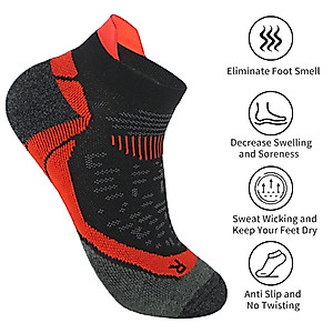 Bauvale Men's 5-Pack Black Anti Odor Quick Dry Sweat Resistant Padded Low Cut Compression Running Socks,Size 7-12