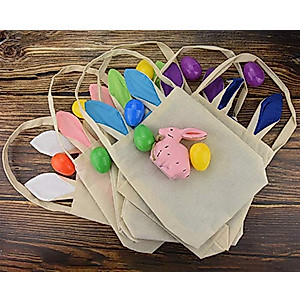 Easter Bunny Bags, Easter Bunny Baskets Rabbit Ears Design Jute Cloth Tote Bags for Kids Eggs Hunting, Candy and Gifts Carry Bucket at Easter Party (6 Pack)