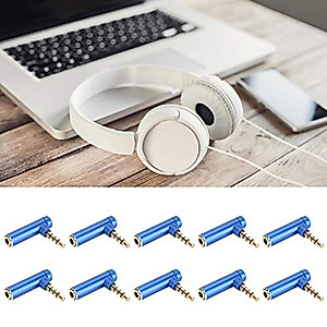 Acogedor 10 PCS 3.5mm Male to Female Audio Adapter, 90 Degree Right Angle Adapter, Support Headset with Microphone, for Mobile Phones, Tablets, Laptops(Blue)