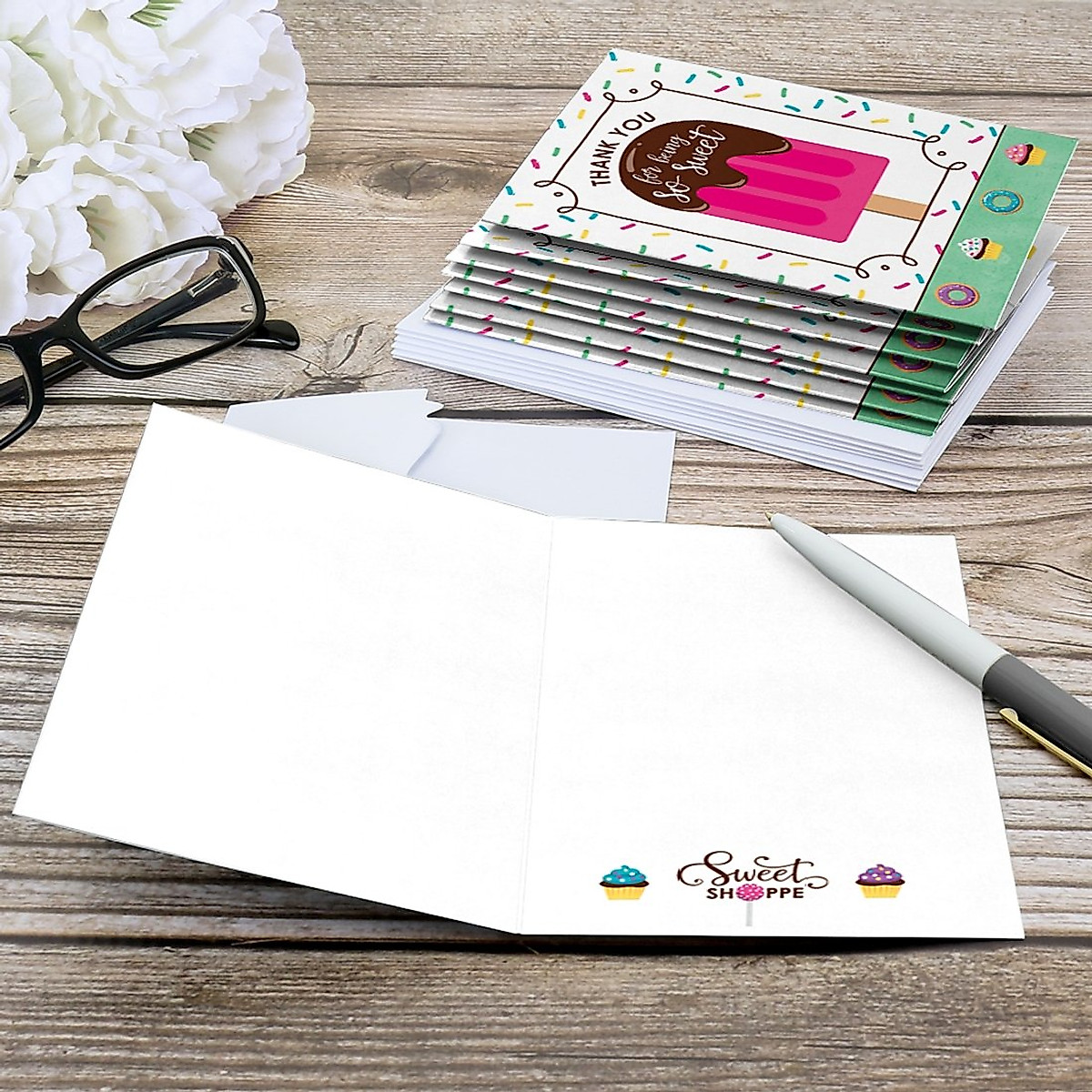 Big Dot of Happiness Sweet Shoppe - Candy and Bakery Birthday Party or Baby Shower Thank You Cards (8 count)