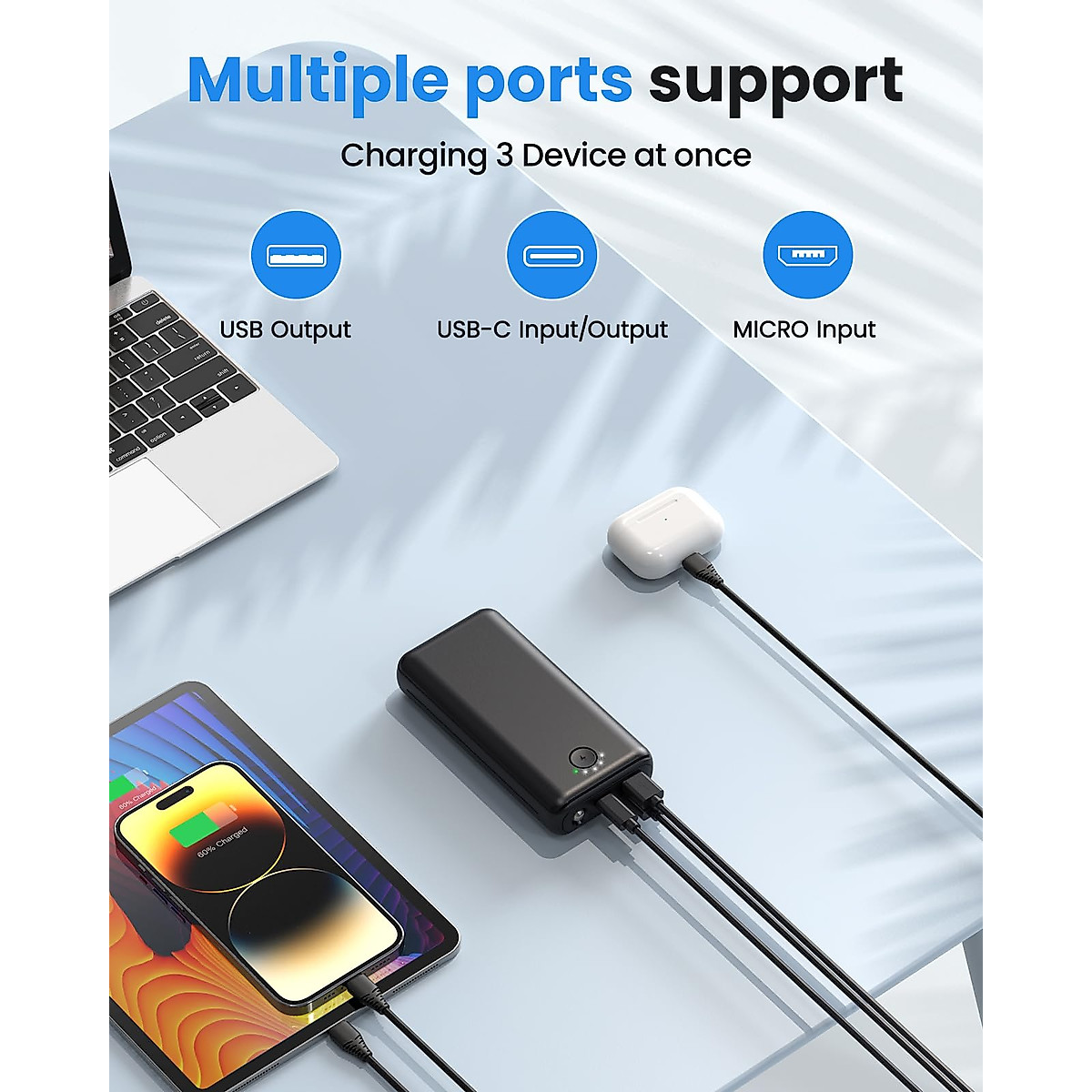 Portable Charger Power Bank 30000mAh - USB C 22.5W Fast Charging External Battery Pack Charging Bank PD QC4.0 with Flashlight 3 Outputs & 2 Inputs Phone Charger for iPhone Samsung Galaxy iPad etc