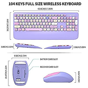 FOPETT Wireless Keyboard and Mouse Combo - 2.4GHz Full-Sized - Computer Keyboard with Phone Holder - Keyboard and Mouse Set for Windows/Laptop/PC/Notebook - Purple Colorful