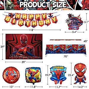 Birthday Party Supplies,Spider Theme Style Party Decorations Include Happy Birthday Banner,Backdrop,Tablecover,Cake Toppers,Cupcake Toppers,Spiral Charms and Latex Balloons Set