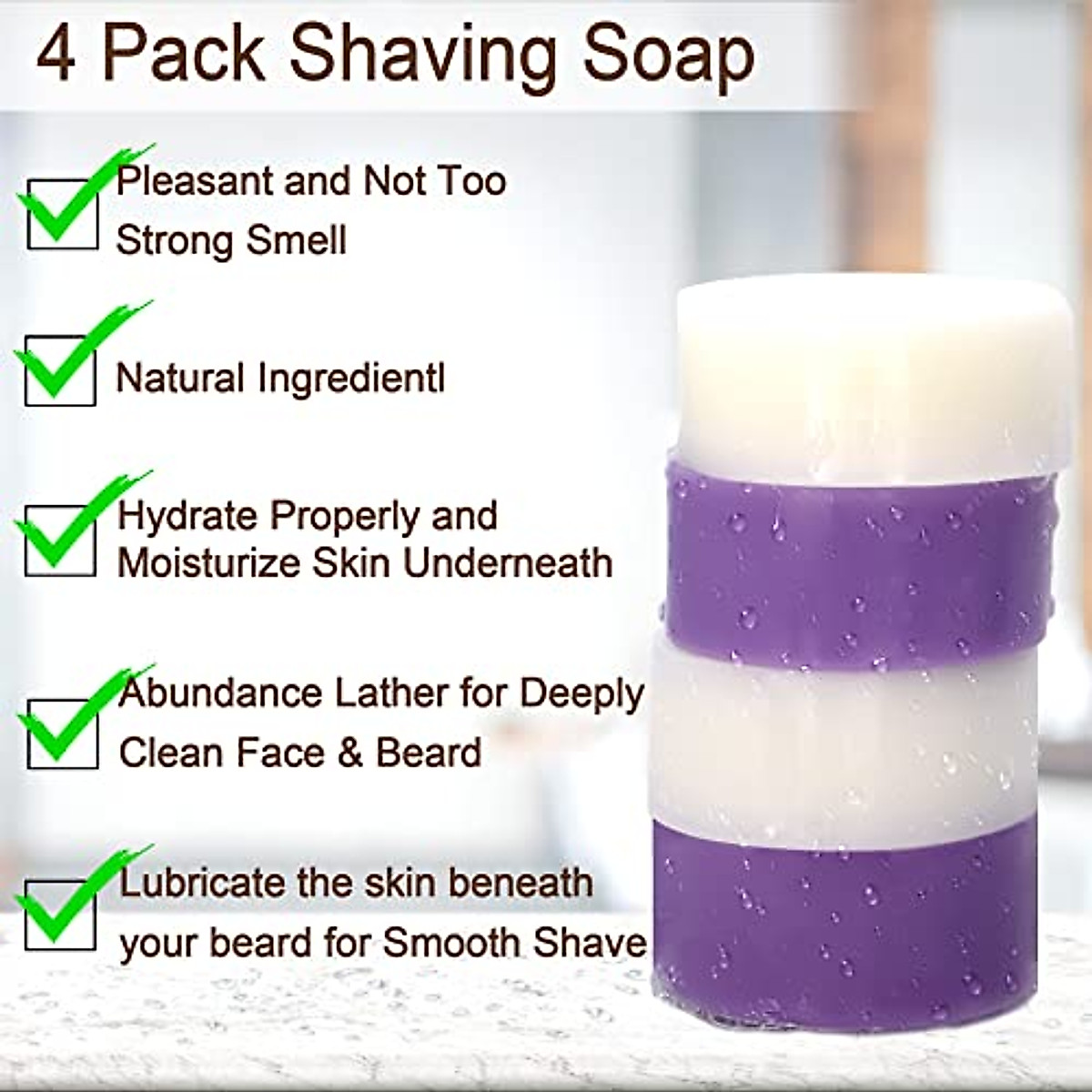 4 Packs Shaving Soap w/Shaving Bowl,Shaving Brush,Shaving Cream,Unqiue Men's Gift Set Mens Shaving Kit for Christmas Stocking Stuffers for Him Boyfriend Dad Adult Husband Birthday Valentines Day Gifts