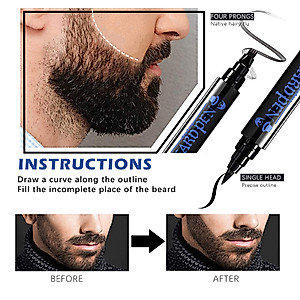 NewBang Beard Pencil Kit - Waterproof and Long-Lasting 4 Tip Pen for Natural Looking Beard, Moustache & Eyebrows (Black, 2PCS)