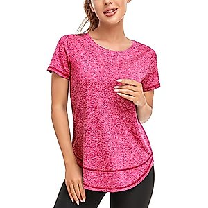 Abrooical Running Shirts Women Yoga Loose Fit Workout Tees for Women Short Sleeve Sports Tops Red XX-Large