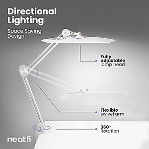 Neatfi XL 2,200 Lumens LED Task Lamp, 24W Super Bright Desk Lamp, 117 Pcs SMD LED, 4 Level Brightness, Dimmable, Task LED Light for Home, Office, Workbench (Non-CCT, White)