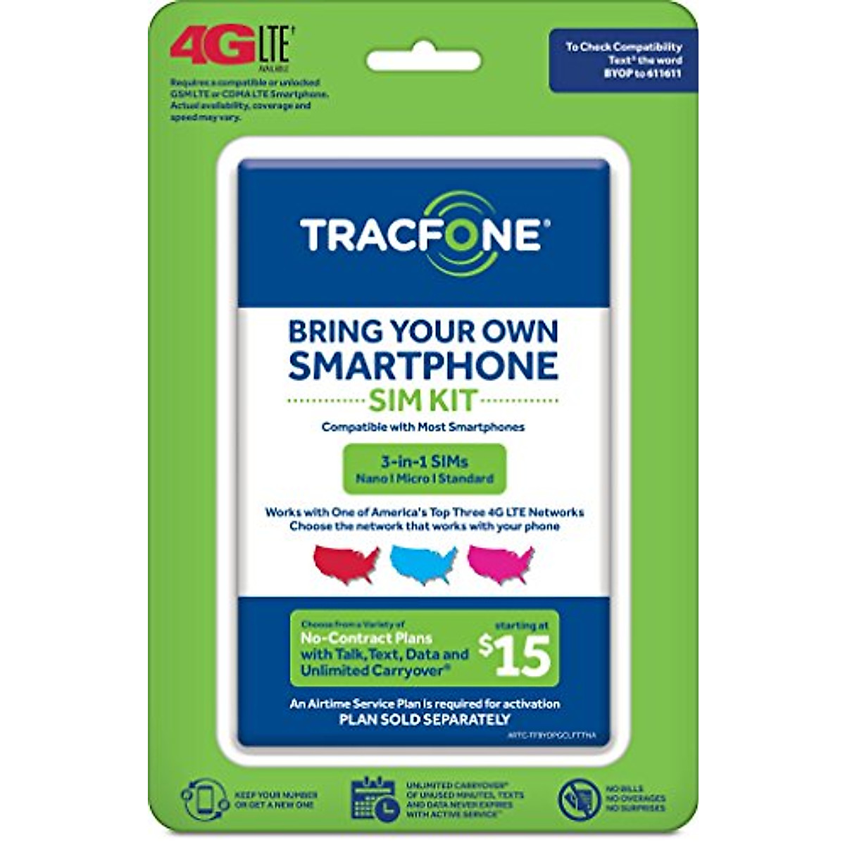 TracFone Bring Your Own Phone SIM Activation Kit (3-in-1-SIM)