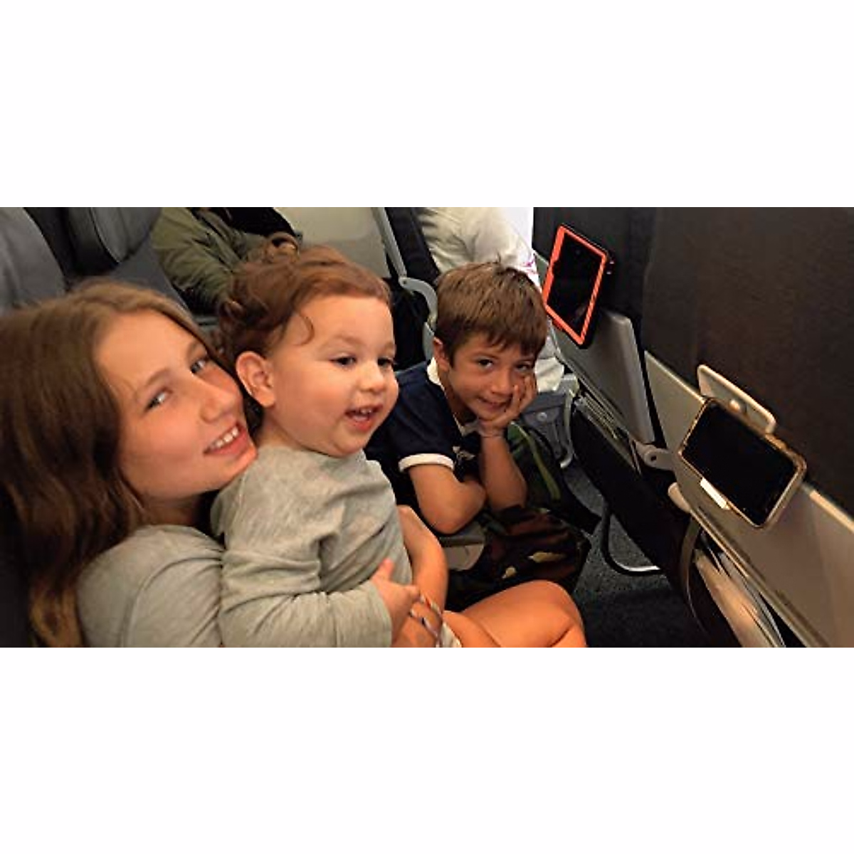 The SkyClip - (Black, 2 Pack Airplane Cell Phone Seat Back Tray Table Clip and Sturdy Phone Stand, Compatible with iPhone, Android, Tablets, and Readers