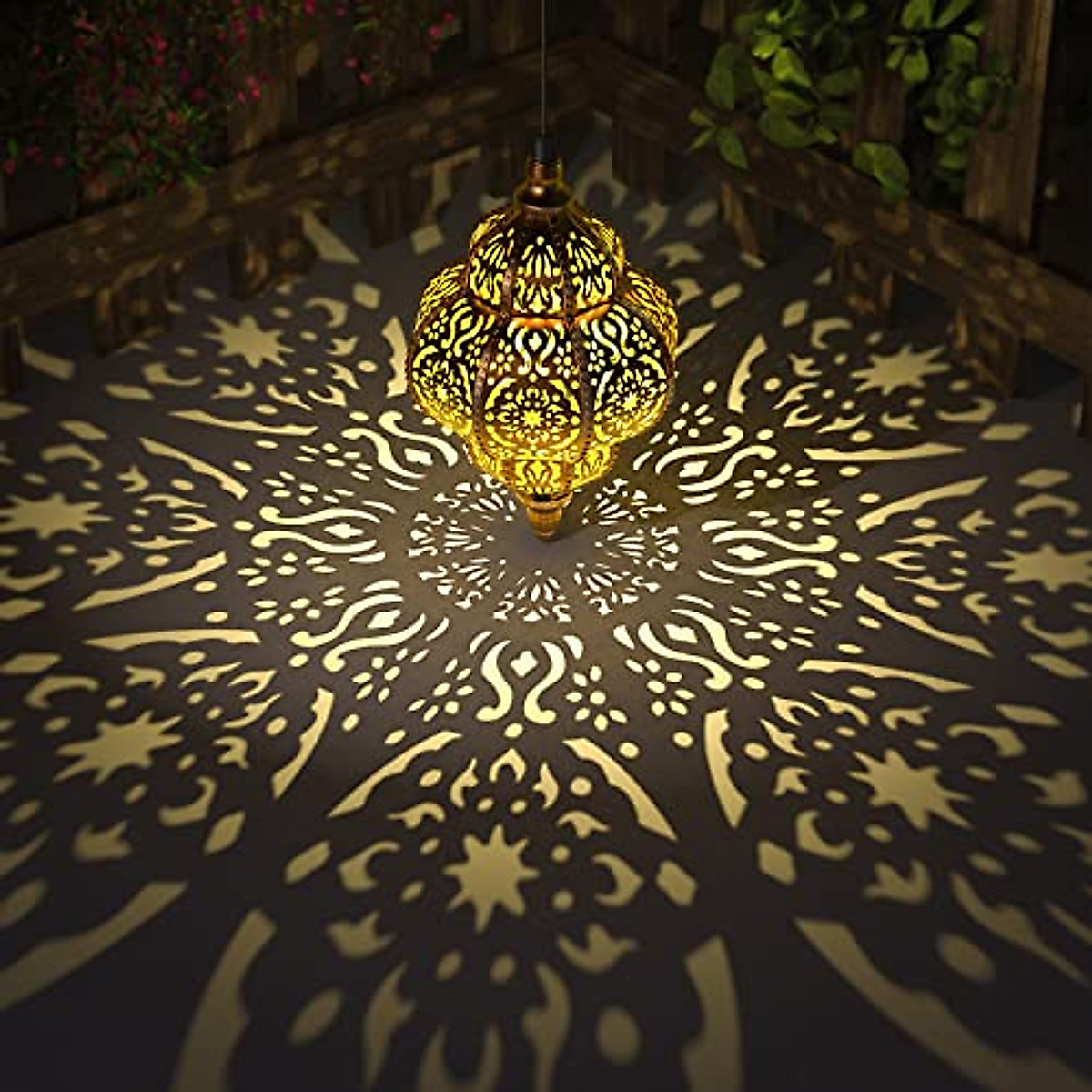 Hapjoy Hanging Solar Lights Outdoor Garden Decor Solar Lantern Waterproof Plastic Moroccan Outdoor Decorations for Patio Pathway Yard Backyard Garden Decorative (1 Pack, Bronze)