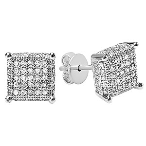 Dazzlingrock Collection Round White Diamond Square Clustered Pushback for Men & Women (Unisex) Stud Earrings (0.55 ctw, Color I-J, Clarity I2-I3) in 925 Sterling Silver