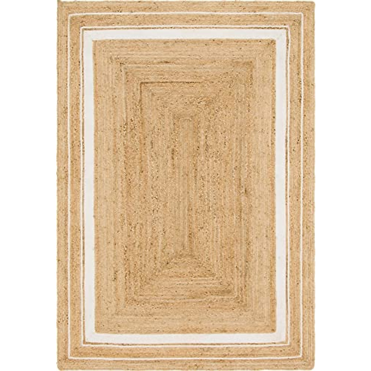 Unique Loom Braided Jute Collection Classic Quality Made Hand Woven with Coastal Design Area Rug, 6 ft x 9 ft, Natural/Ivory