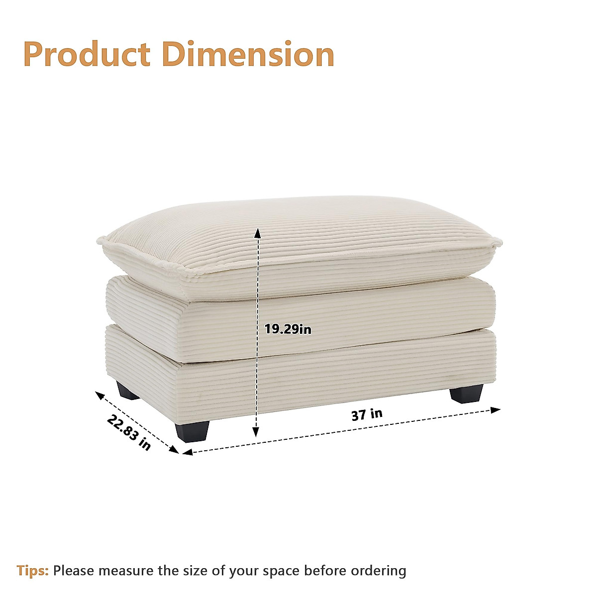 mikibama Corduroy Upholstered Couches Ottoman for Modular Sectional Sofa, Beige