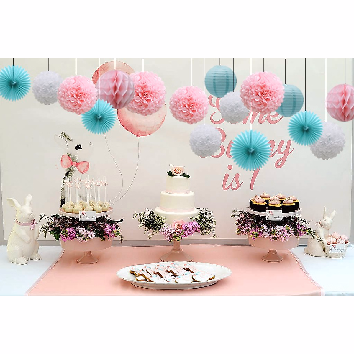 Teal Party Supplies for Bridal Baby Shower First Birthday Party Wedding Decorations (16pcs) Paper Honeycomb Ball Pom Poms Flowers Paper Lanterns Hanging Tissue Fan