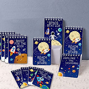 Outer Space Mini Notebook 16 Pack Kids Space Party Favor Galaxy Goodie Bags Solar System Astronaut Science Rocket Planet Small Spiral Pocket Notepads for Boys Girls Space Theme Birthday Party Supplies