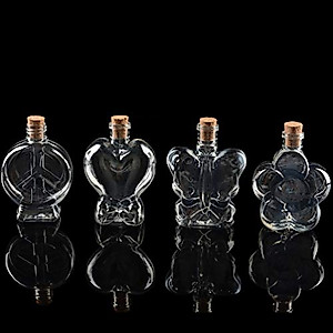 Milisten 25pcs Plastic Sand Art Bottles with Cork Stoppers Butterfly Heart Mini Jars Wishing Message Bottle for DIY Crafts Vial Bead Candy Gift Wedding Decor Mixed Style 100ml