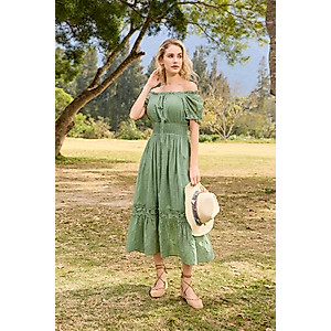 Renaissance Dress for Women Medieval Midi Length Vintage Dresses Light Green L