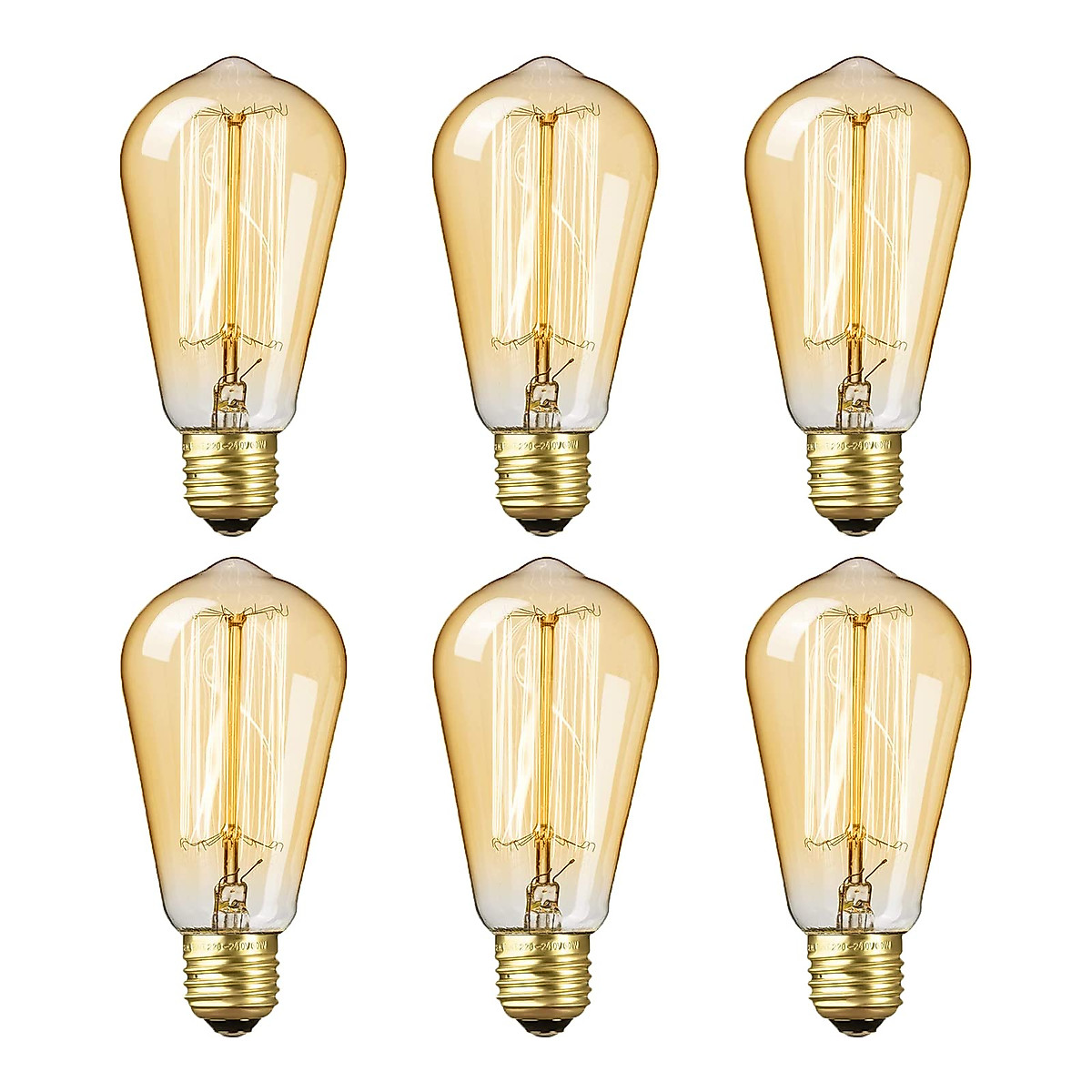 zeyu Vintage 6-Pack Edison Light Bulbs 60 Watt, E26 Base Incandescent Light Bulb, 2700K Warm White, ST58