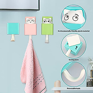 NUANNUAN 3 Pieces Cute Cartoon Cat Hooks Hanger Stand, Wall Mounted Utility Storage Hook Self Adhesive Plastic Bathroom Kitchen Decorative Organizer for Coat Scarf Razor Loofah Bathrobe Keys Hanging