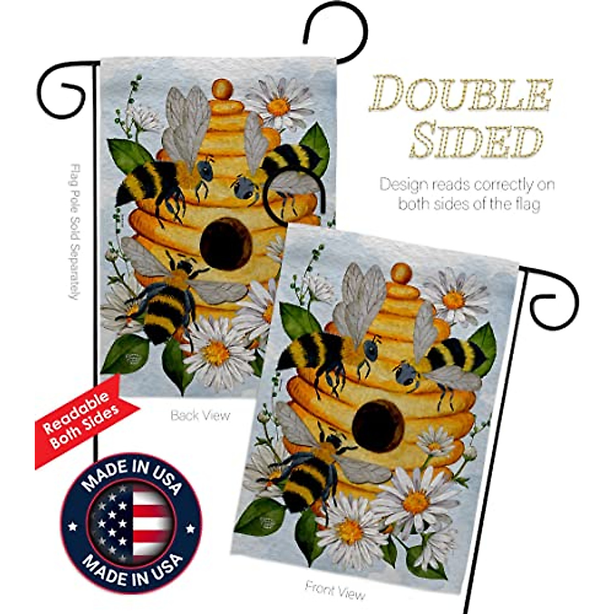 Ornament Collection My Bee Garden Flag Set Wood Dowel Friends Butterfly Ladybugs Dragonfly Springtime Insect Natural Wildlife House Decoration Banner Small Yard Gift Double-Sided, Made in USA