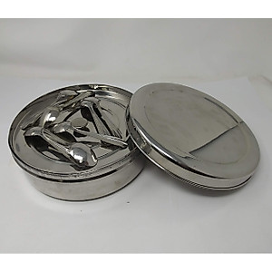 Tabakh Satinless Steel Sada Masala Dabba Spice Container Box - 7 Containers & 7 Spoons - 8-Inches
