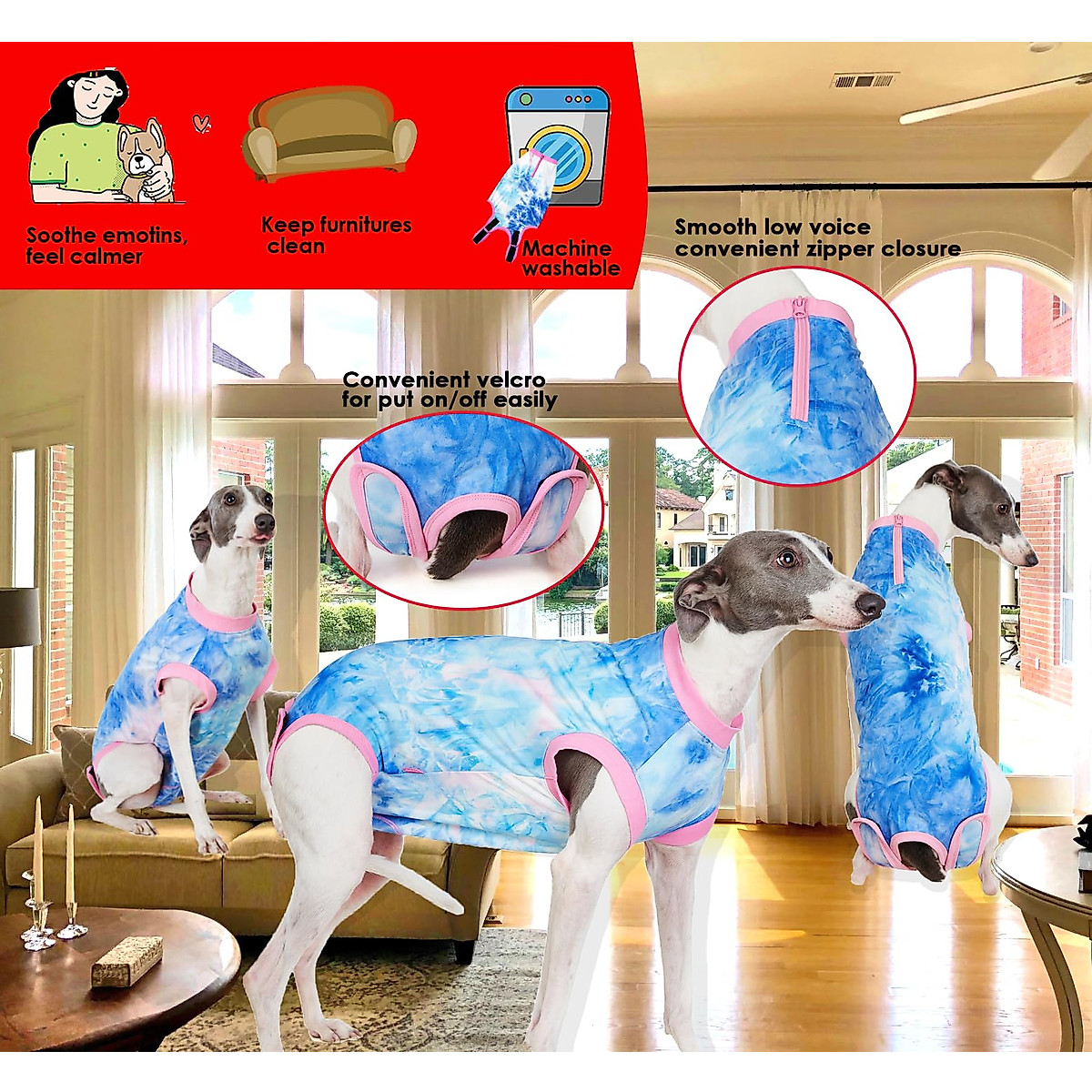 Wabdhaly Dog Surgery Recovery Suit for XX-Large Female Spay,Anti Licking Dog Surgical Recovery Onesie,Tie Dye Blue Pink XXL