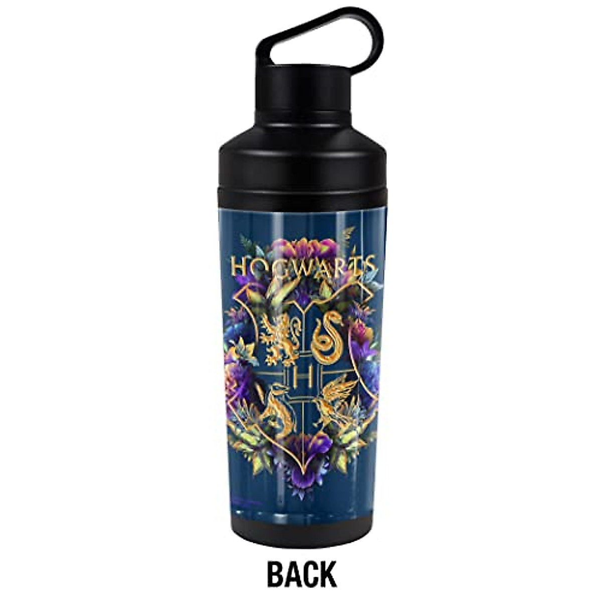 Harry Potter OFFICIAL Hogwarts Multi-Colored Floral Crest 18 oz Insulated Water Bottle, Leak Resistant, Vacuum Insulated Stainless Steel with 2-in-1 Loop Cap