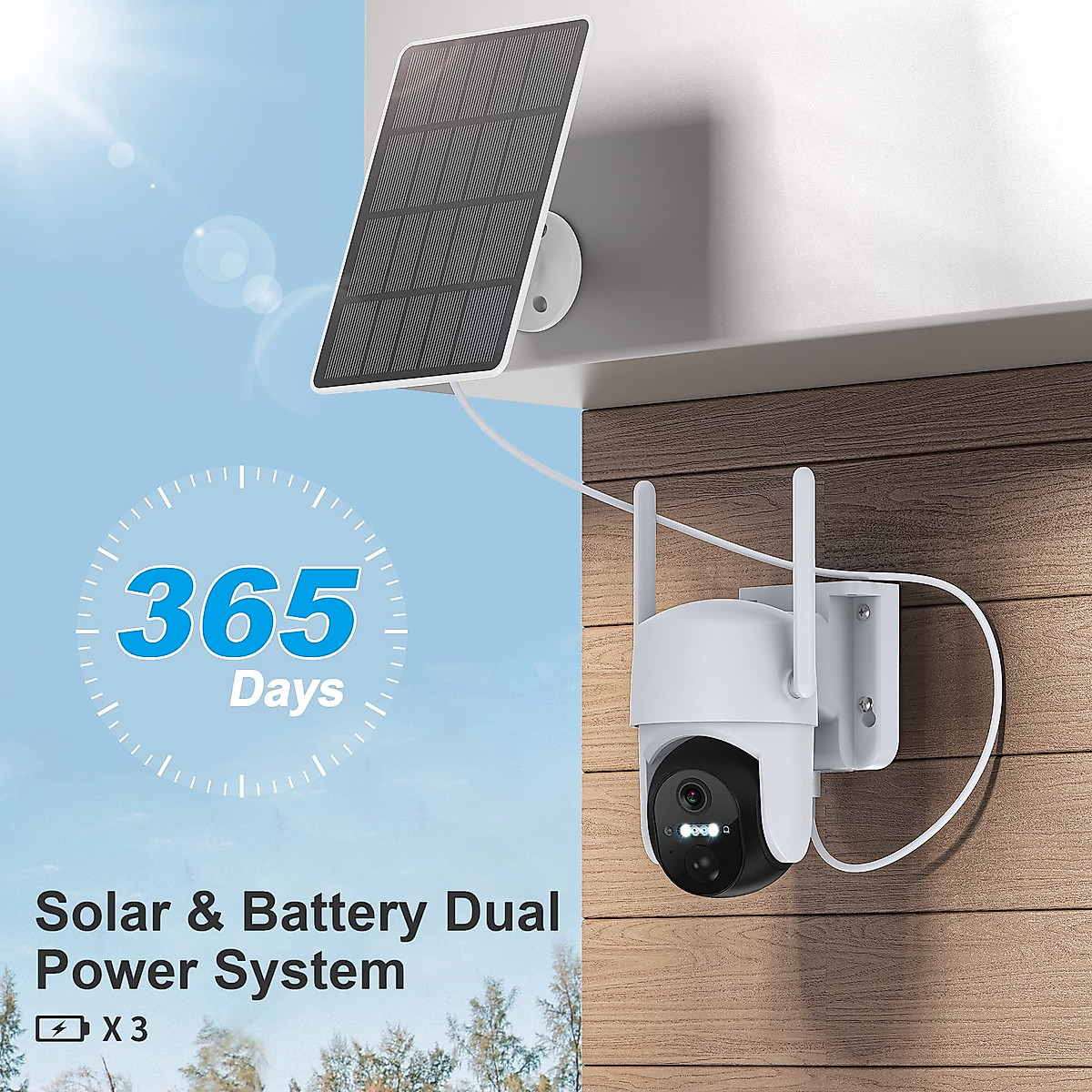 Ankway Solar Security Camera, Wireless Outdoor Cameras with Smart App, Color Night Vision, 360° PTZ WiFi Camera, IP65 Waterproof, AI Detection, 2-Way Talk, 3.5W Solar Powered Panel