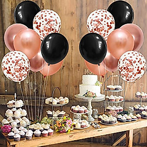 Rose Gold and Black Balloons, 60Pcs 12 Inch Metallic Rose Gold Balloons, Black Balloons and Confetti Balloons, Latex Balloons for Black Party Decorations, Rose Gold Birthday Decorations, Baby Shower