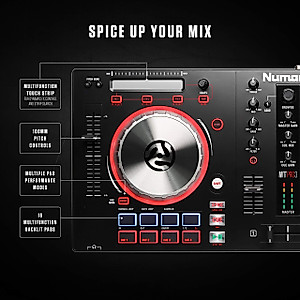 Numark Mixtrack Pro 3 | All In One 2 Deck DJ Controller for Serato DJ Including an On board Audio Interface, 5 inch High Resolution Jog Wheels and Serato DJ Intro & Prime Loops Remix Tool Kit