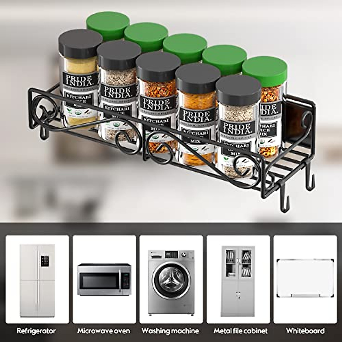 Ceayell Magnetic Spice Rack Shelf Storage Organizer for Refrigerator, Microwave Oven, Magnetical Fridge Shelf from
