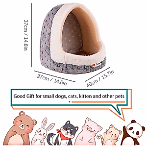 Tofern Dog Beds for Small Dog Cats Colorful Dots Pattern Striped Cute Fleece Warm Washable Igloo Pet Bed with Removable Cover