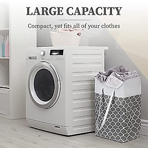 BROOKSTONE, Large Laundry Hamper with Handles, Perfectly Sized for Everyday Use, Foldable Travel Laundry Bag for Dirty Clothes, Laundry Basket for Dorms and Bedrooms Gray/White