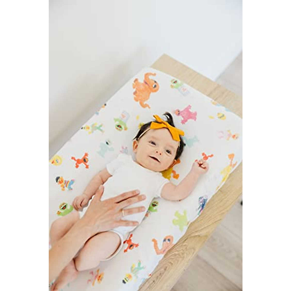 Premium Knit Diaper Changing Pad Cover"Sesame Friends" by Copper Pearl