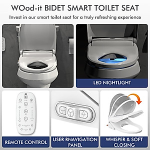 SWISH WEAVERS Smart Bidet Toilet Seat with Wireless Remote and Side Panel, Multiple Spray Modes, Adjustable Heated Seat, Warm Water and Air Dryer, Auto LED Nightlight, White