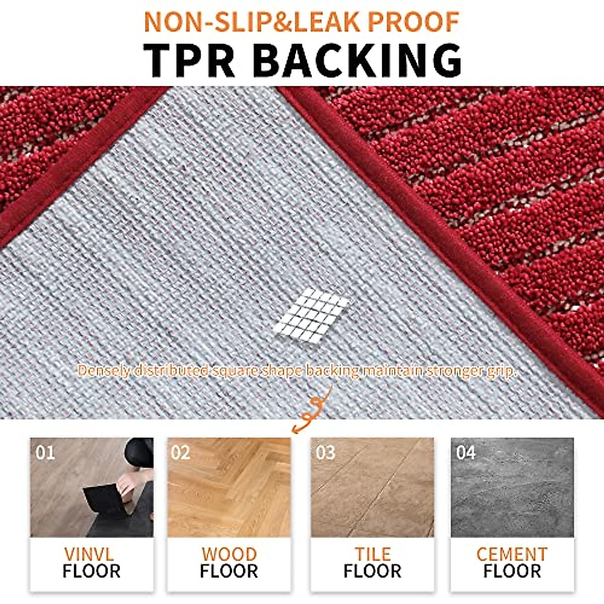 BEQHAUSE Red Kitchen Rugs Set of 2 Non-Slip Kitchen Runner Rug Washable Kitchen Mats for Floor Absorbent Soft Kitchen Area Rug for Sink,Laundry,Hallway&Kitchen 24”x35”+24”x60”